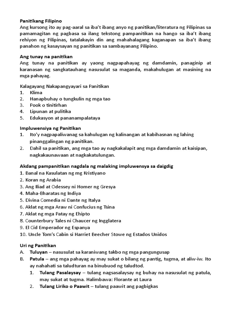 Panitikang Filipino A5 Notes | PDF