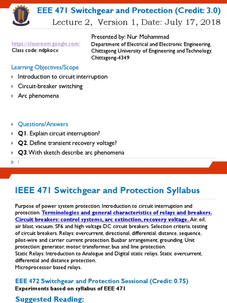 Lecture 2 Version 1 EEE 471 Switchgear and Protection - NMKHAN ...