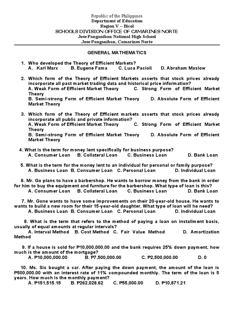 1 10 GenMAth | PDF | Loans | Efficient Market Hypothesis