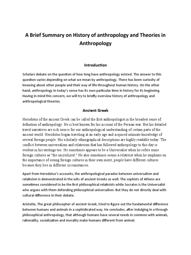 A Brief Overview of the History and Theories of Anthropology from ... A Brief Overview of the History and Theories of Anthropology from ...