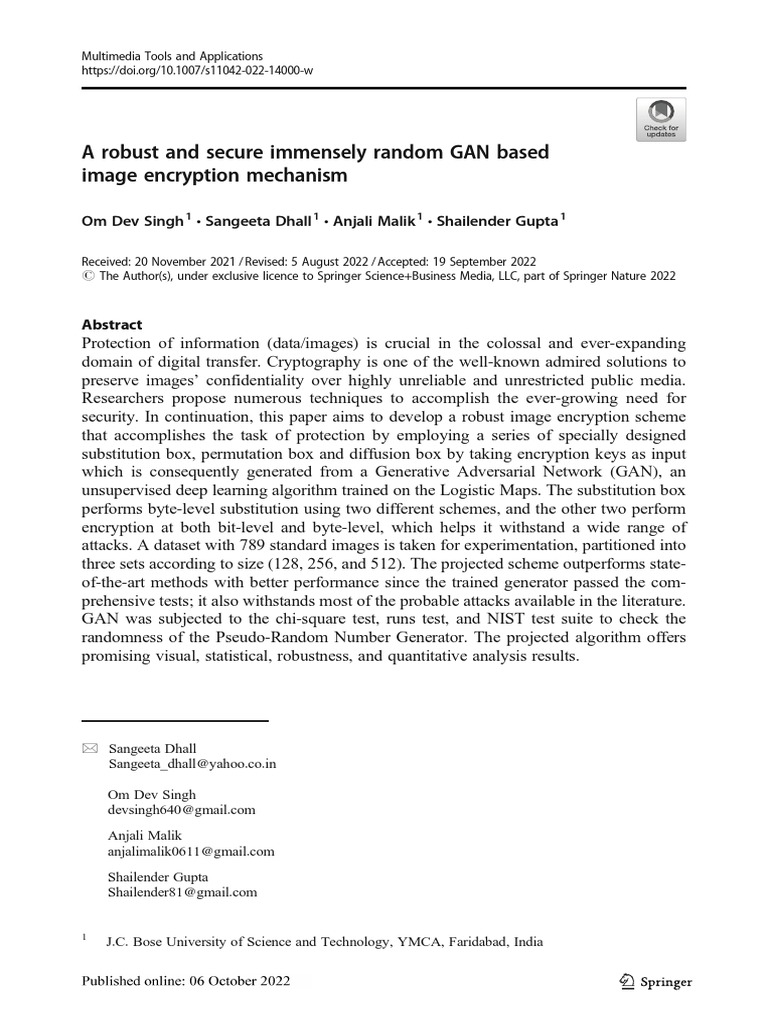 A Robust and Secure Immensely Random GAN Based Image Encryption Mechanism | PDF | Cryptography ...