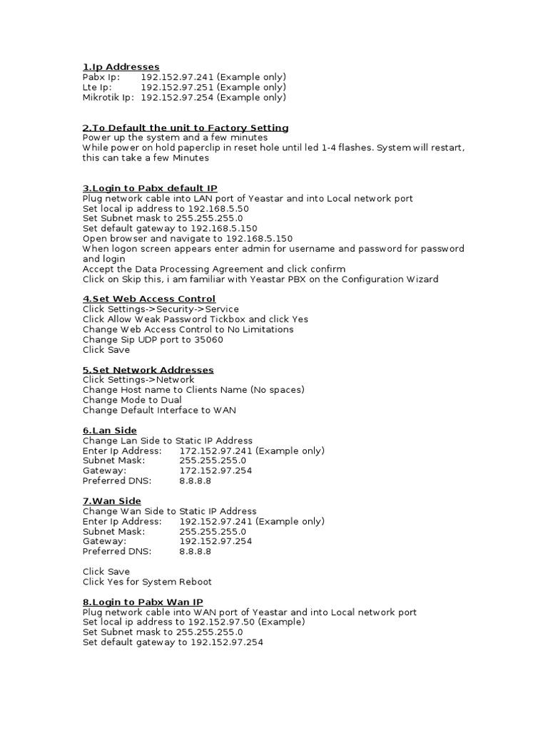 Yeastar S20 Basic Setup | PDF | Ip Address | Port (Computer Networking)
