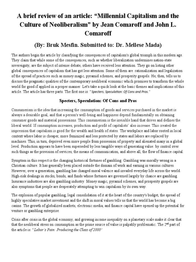 A Brief Review of An Article: The Millenial Capitalism | PDF ...
