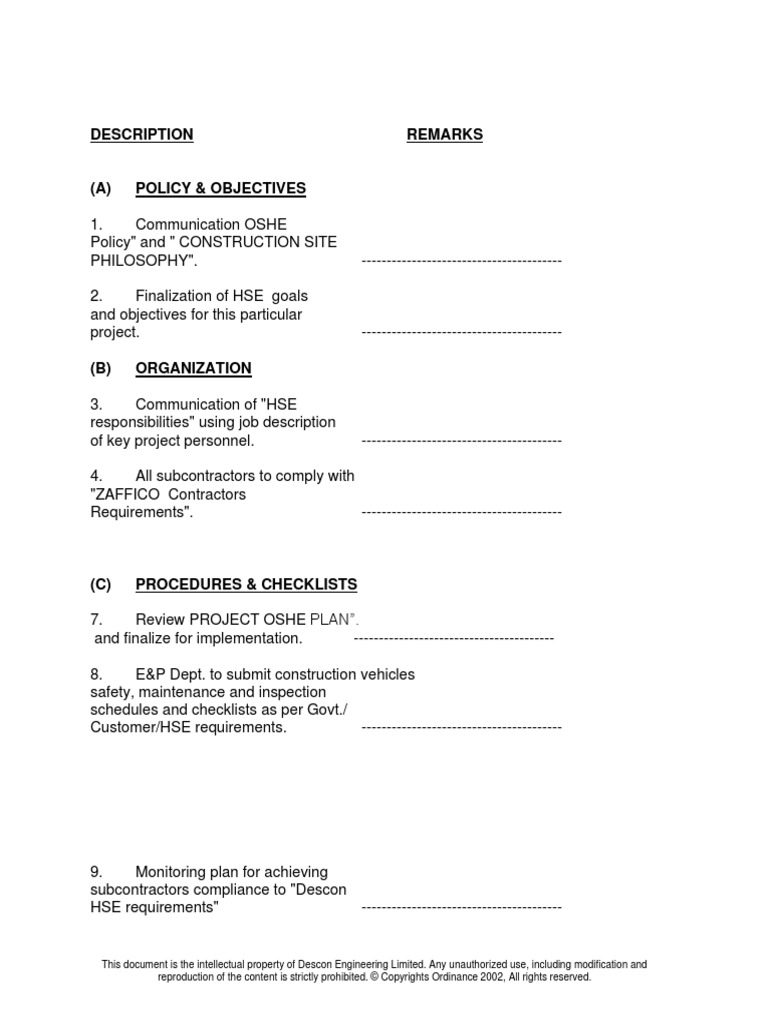 Pre Construction Planning HSE Checklist 1679649298 | PDF | Copyright ...