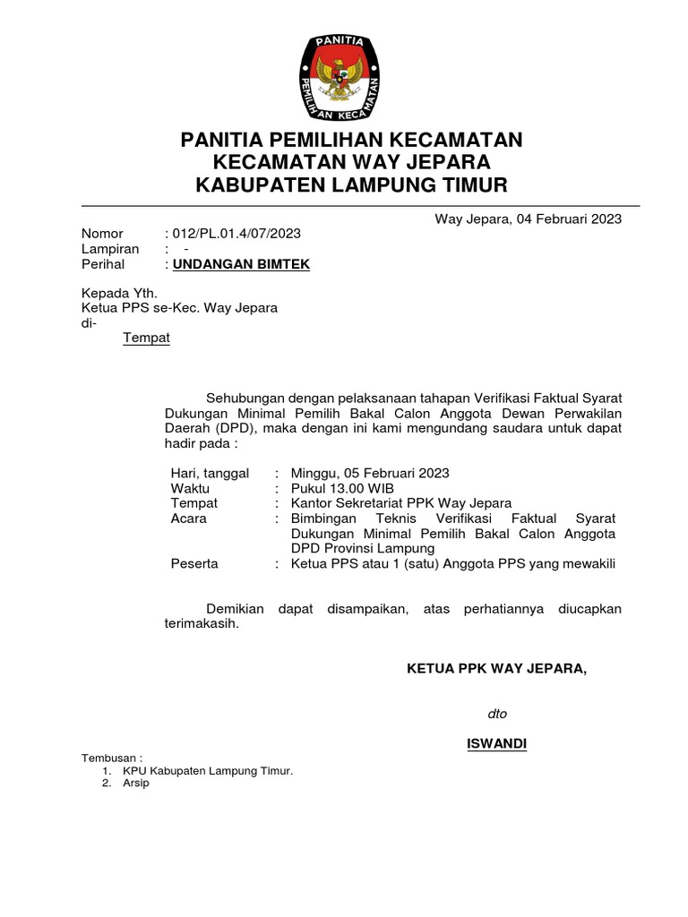 Contoh Undangan Bimtek | PDF