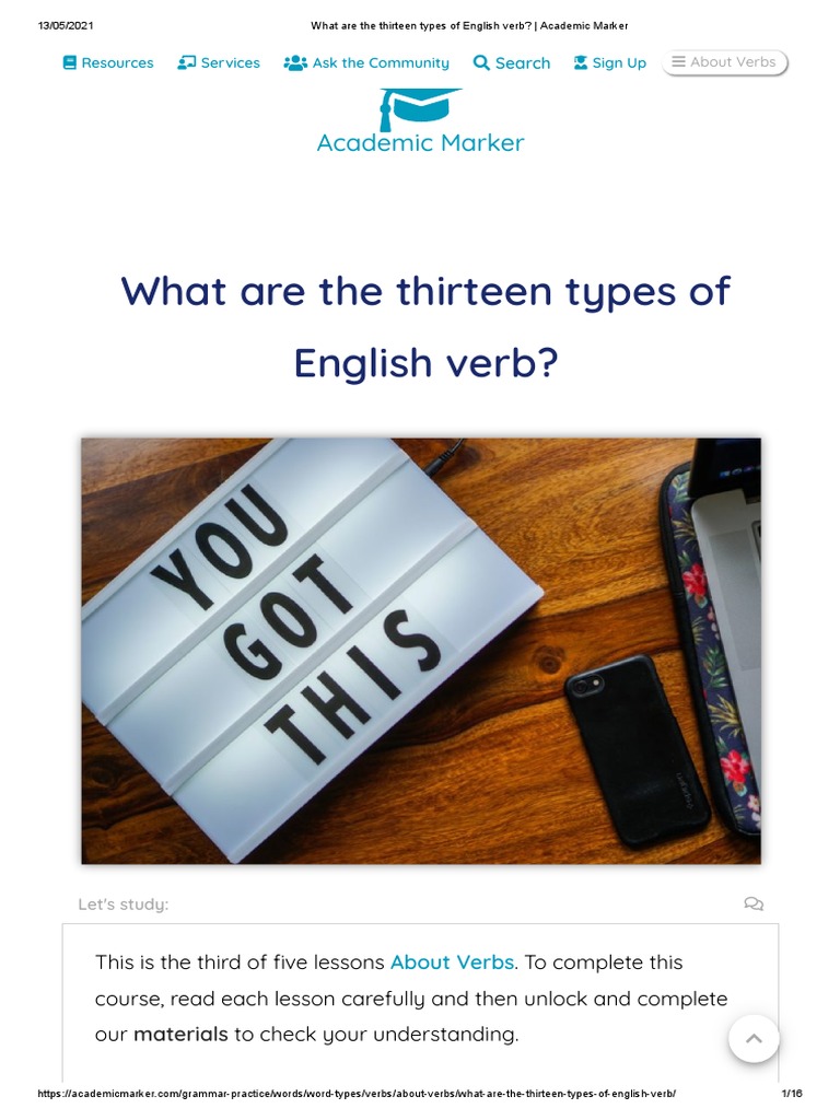 What Are The Thirteen Types of English Verb - Academic Marker | PDF ...