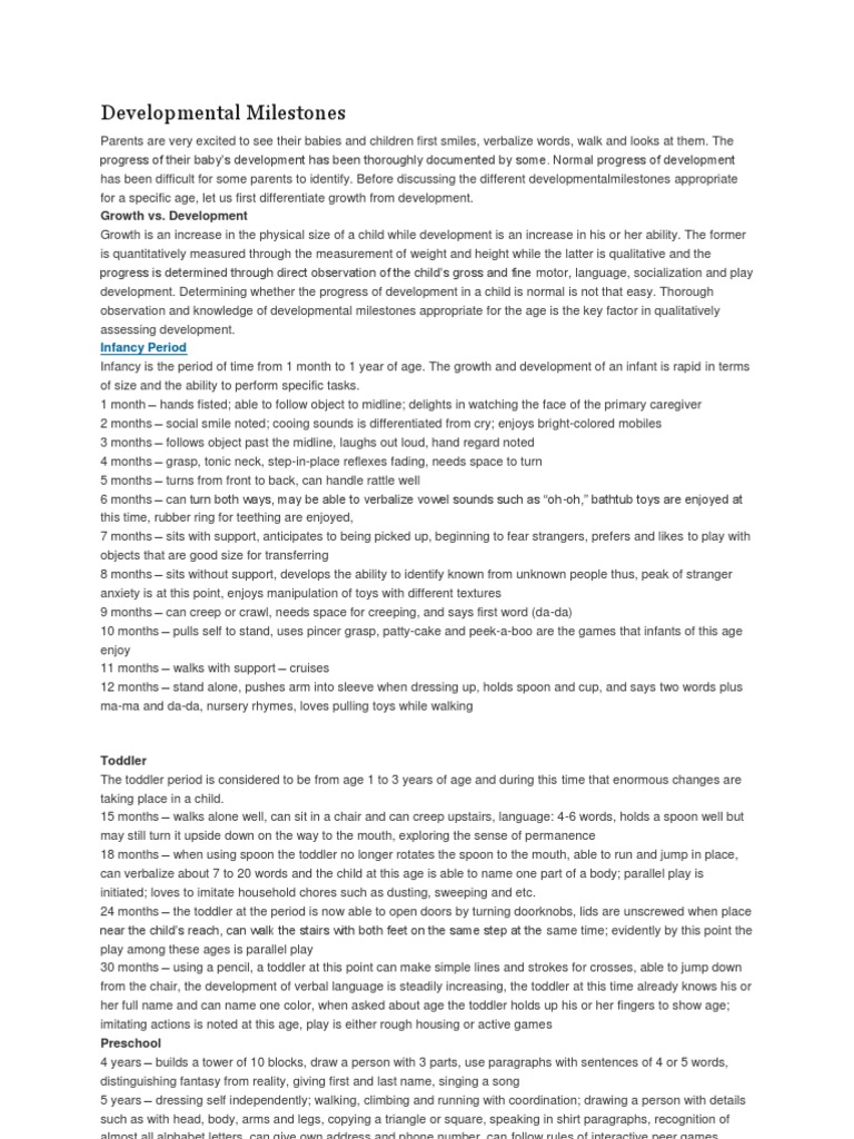 Developmental Milestones | PDF | Infants | Child Development
