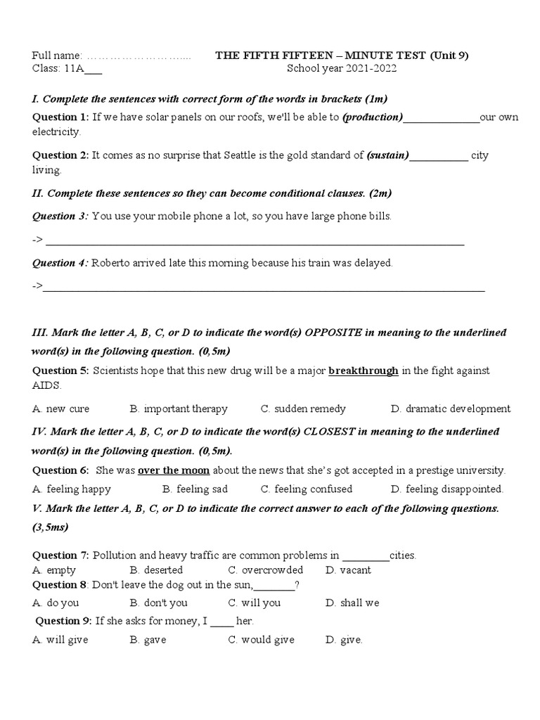 15 Min Test (B) | PDF | Teaching Methods & Materials