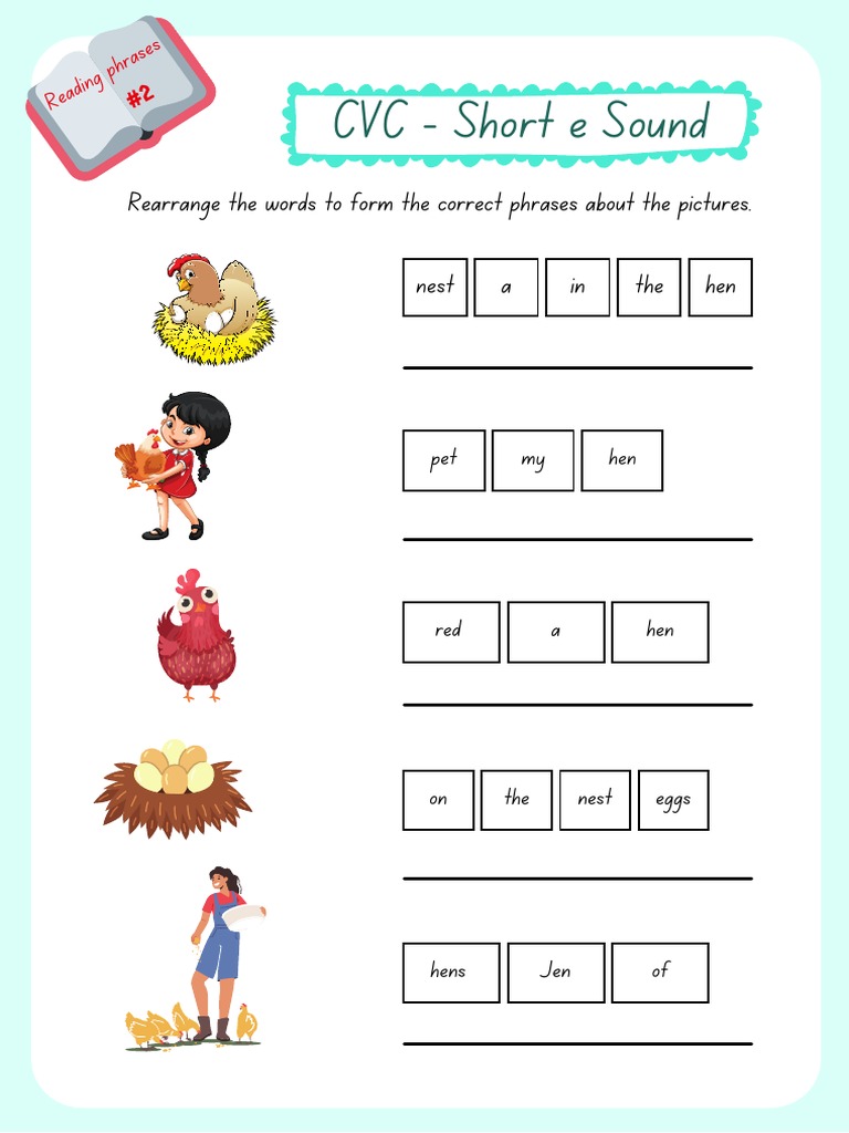 Easy Reading Phrases With Short e Sound Worksheet | PDF | Memorial Day