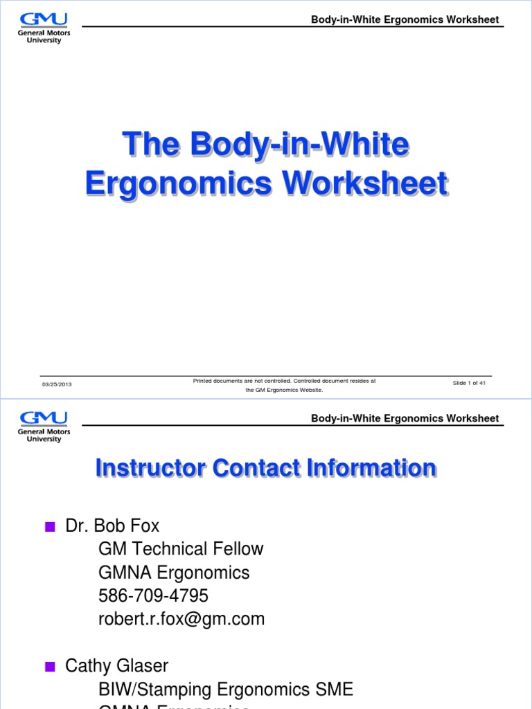 BIW Ergonomics Worksheet Overview | PDF | Human Factors And Ergonomics ...