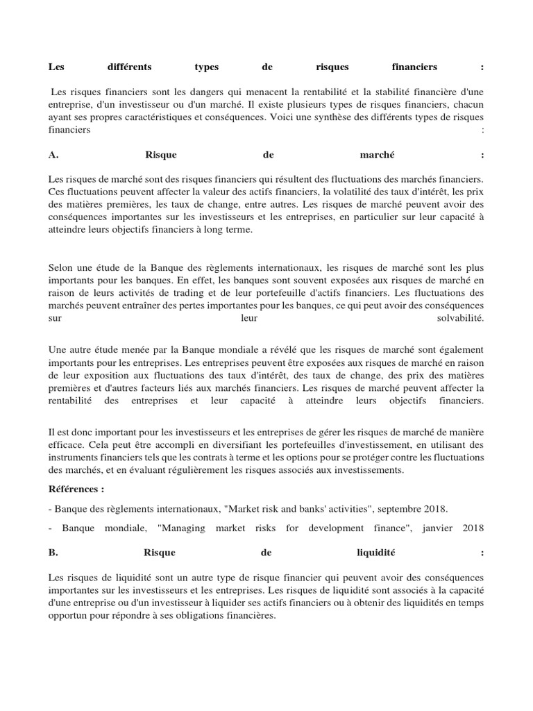 Types de Risques Financiers | PDF | Risque | Finance et gestion monétaire