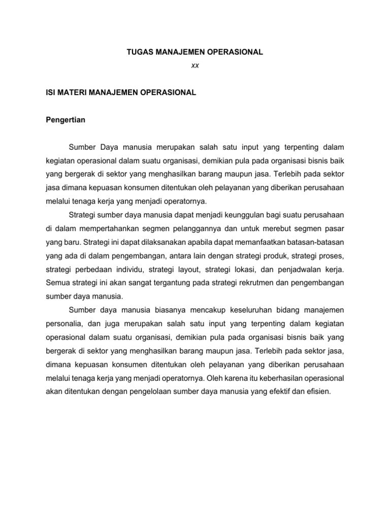 Contoh Tugas Manajemen Operasional - Sumber Daya Manusia | PDF