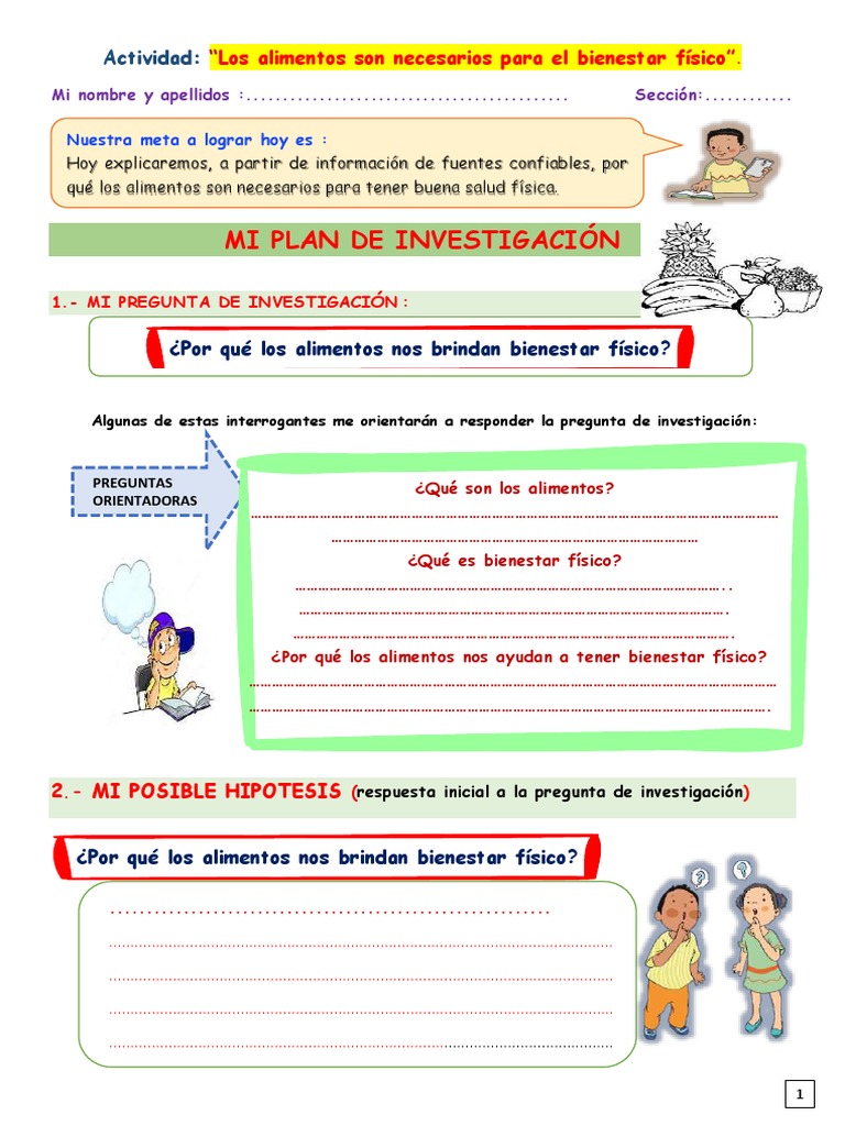 Mi Plan de Investigación Por Que Los Alimentos Brindan Bienestar Fisico ...