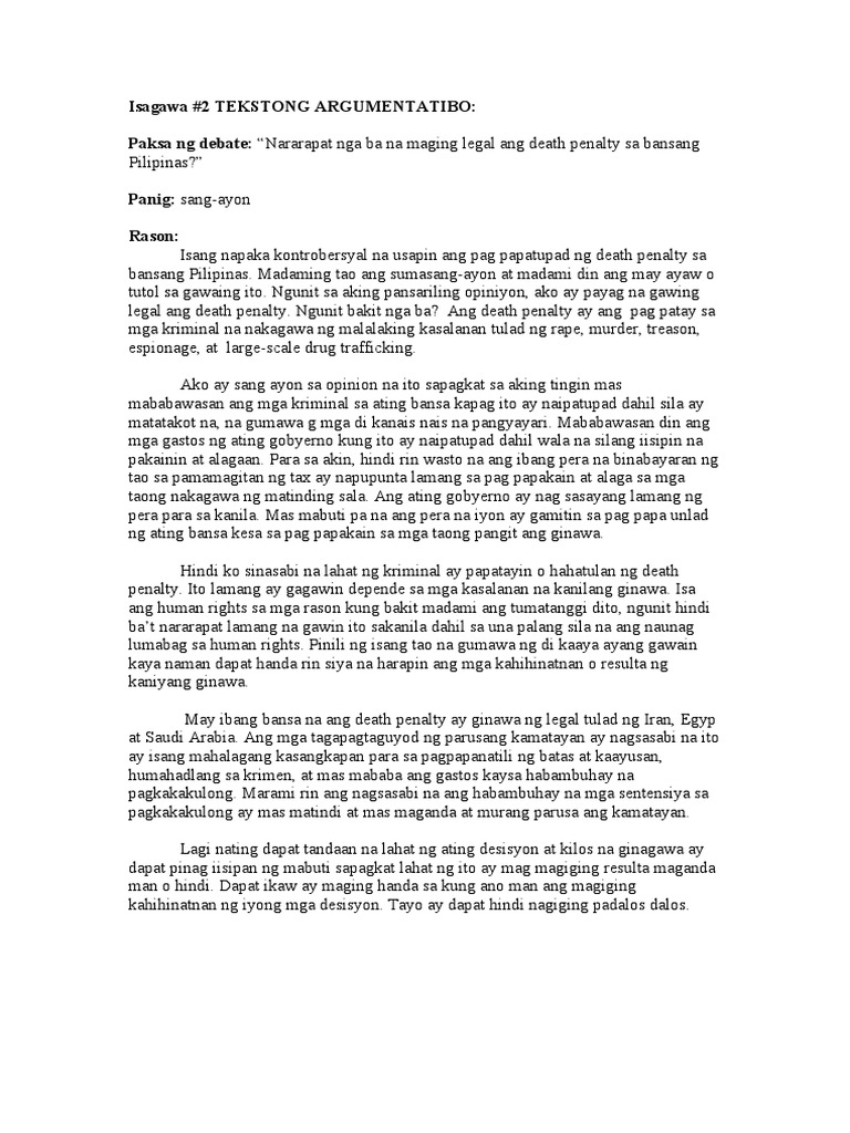 Isagawa#2 Tekstong Argumentatibo | PDF