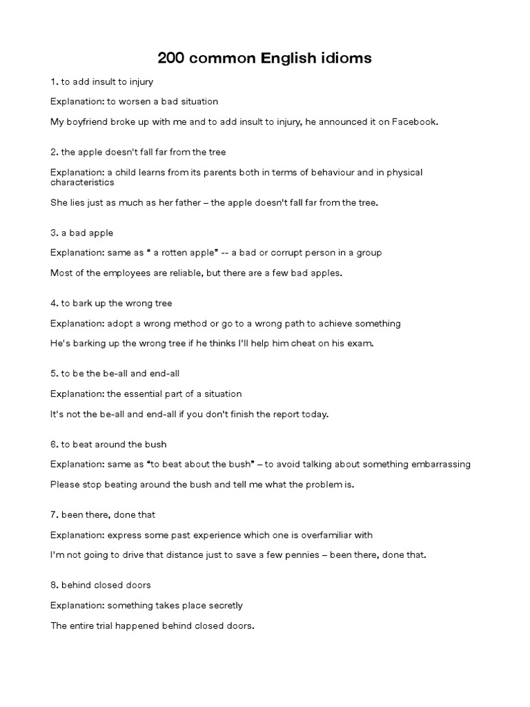200 Common English Idioms | PDF | Thought