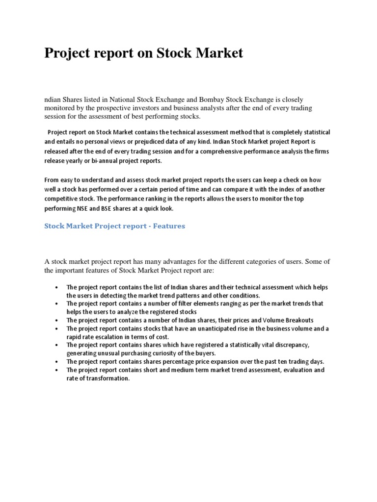 Project Report On Stock Market | PDF | Stock Market | Stocks