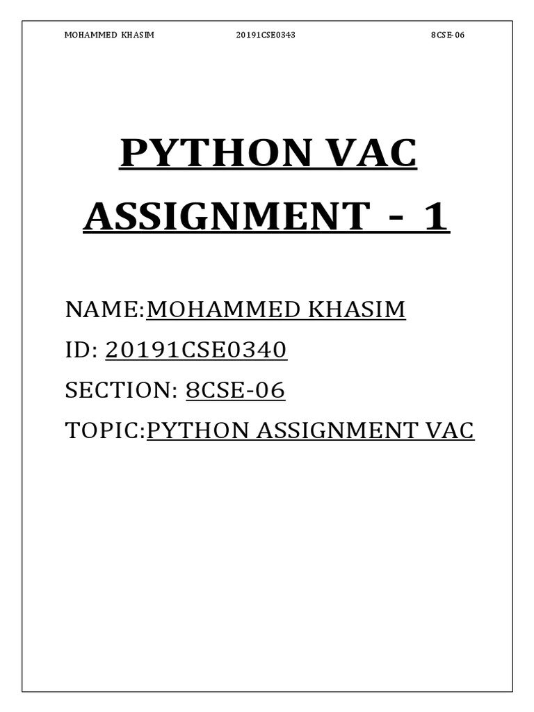20191cse0343 Vac Python Assignment 1 Pdf Metrology Physical Quantities