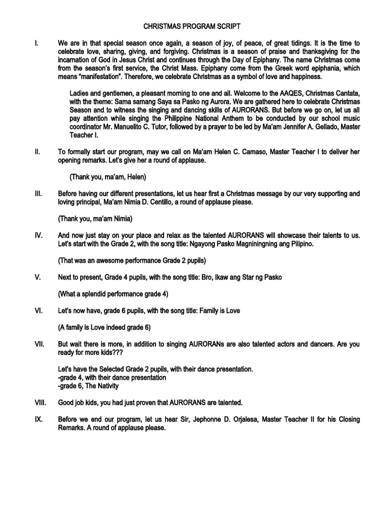 Christmas Program Script | PDF | Christmas