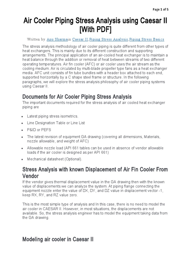 Air Cooler Piping Stress Analysis Using Caesar II | PDF | Heat ...
