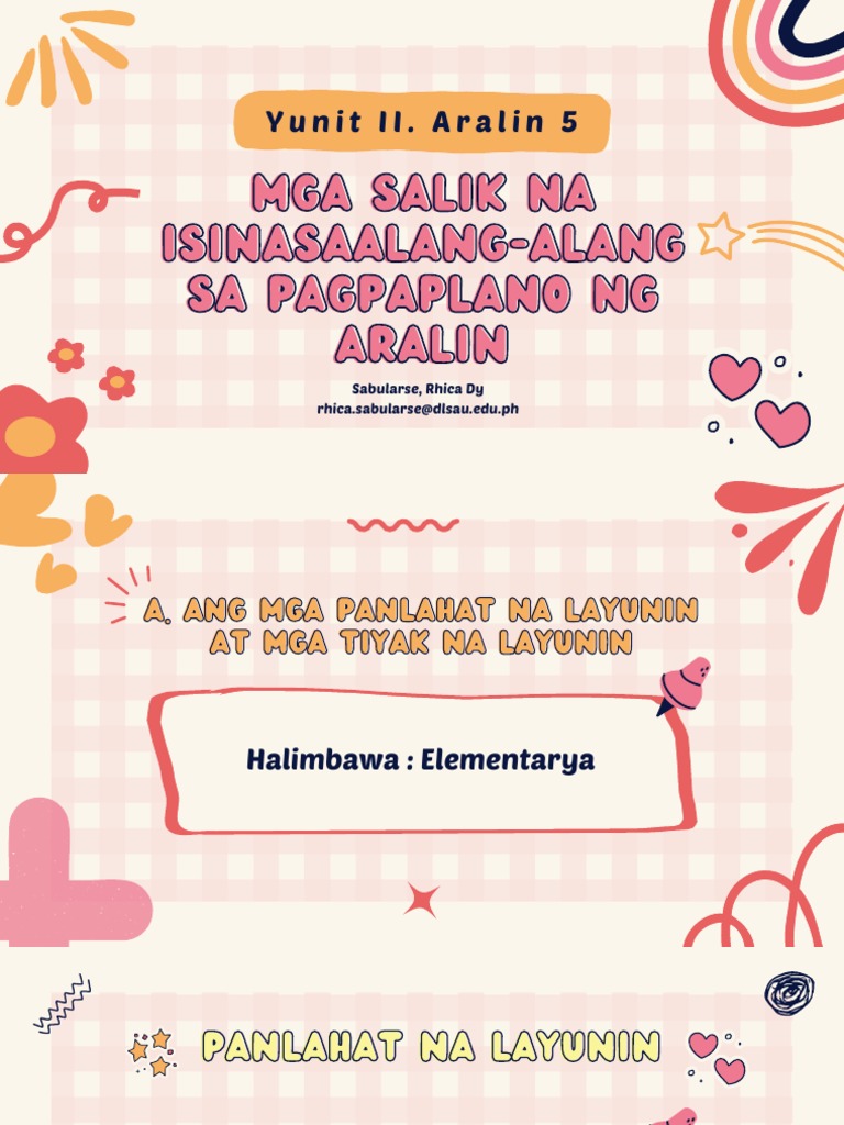 Yunit II. Aralin 5: Mga Salik Na Isinasaalang-Alang Sa Pagpaplano NG Aralin | PDF