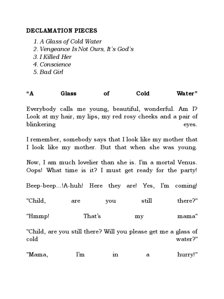 Compelling Declamation Pieces for Kids | PDF | Mystery, Thriller ...