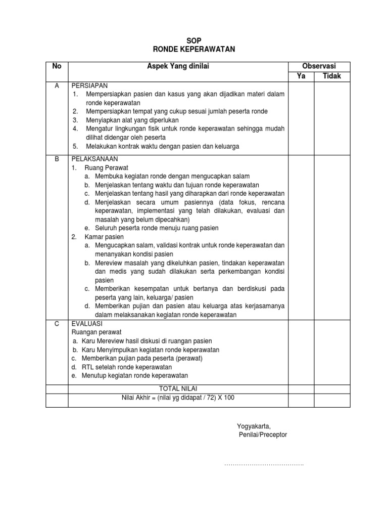 SOP Ronde Keperawatan | PDF