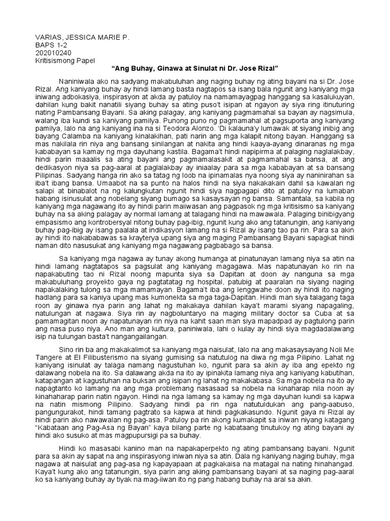 Ang Buhay, Ginawa at Sinulat Ni Dr. Jose Rizal | PDF Ang Buhay, Ginawa at Sinulat Ni Dr. Jose Rizal | PDF