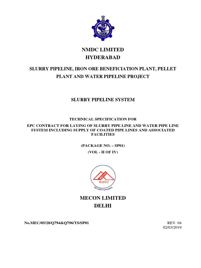 NMDC Limited Hyderabad: Slurry Pipeline, Iron Ore Beneficiation Plant ...