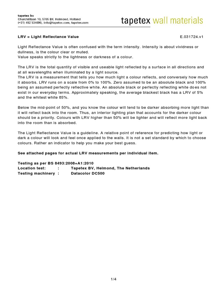 TW V - Light Reflectance Value BS 8493 | PDF | Color | Light