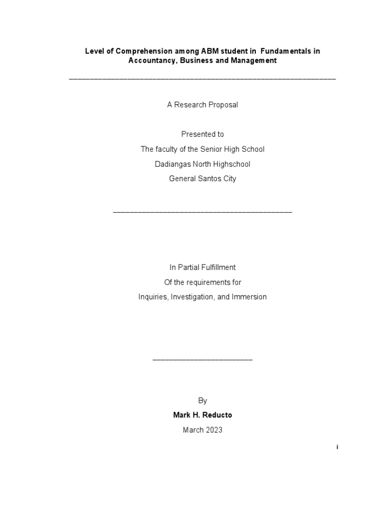 Level of Comprehension Among ABM Student in Fundamentals in Accountancy ...
