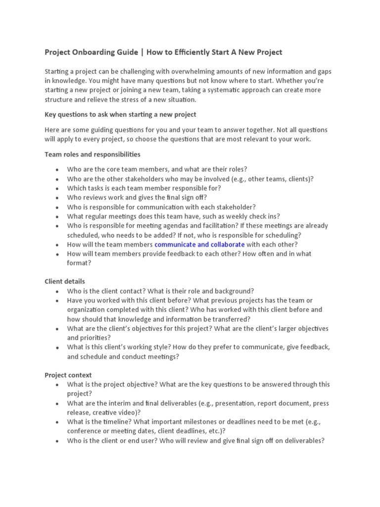 Project Onboarding Guide | PDF | Information | Learning