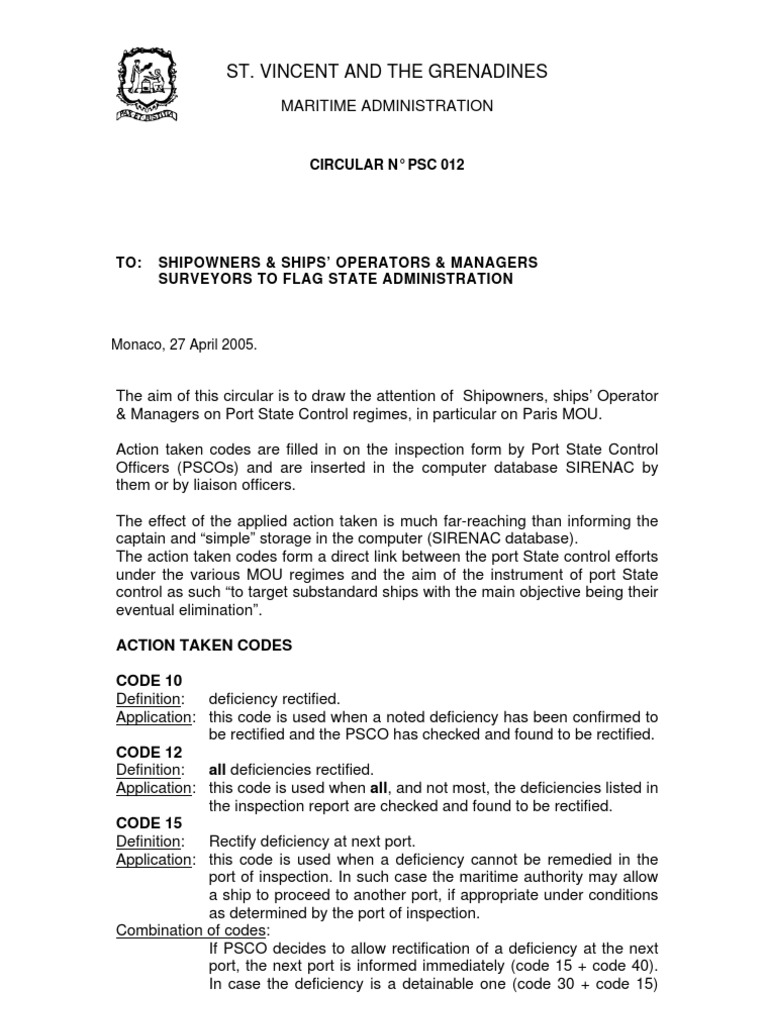 PSC 012 PSC MOU Action Taken Codes | Government Information | Justice