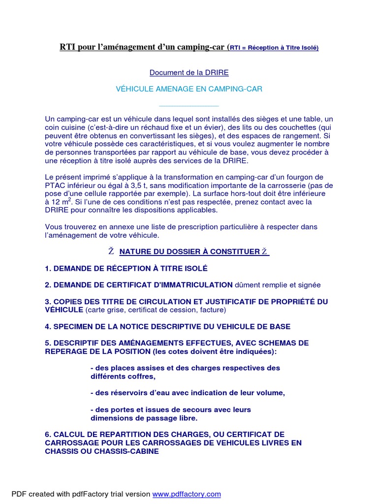 RTI Pour Camping-Car | PDF | Ceinture de sécurité | Véhicules