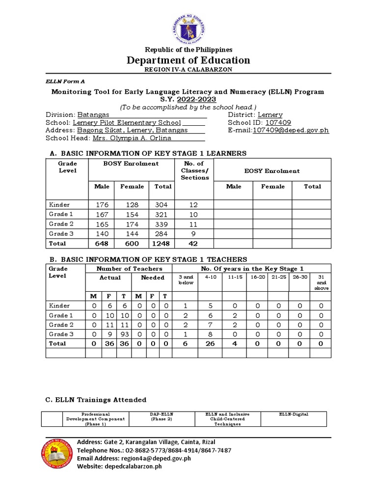 Monitoring Tool ELLN Form A | PDF | Literacy | Teachers