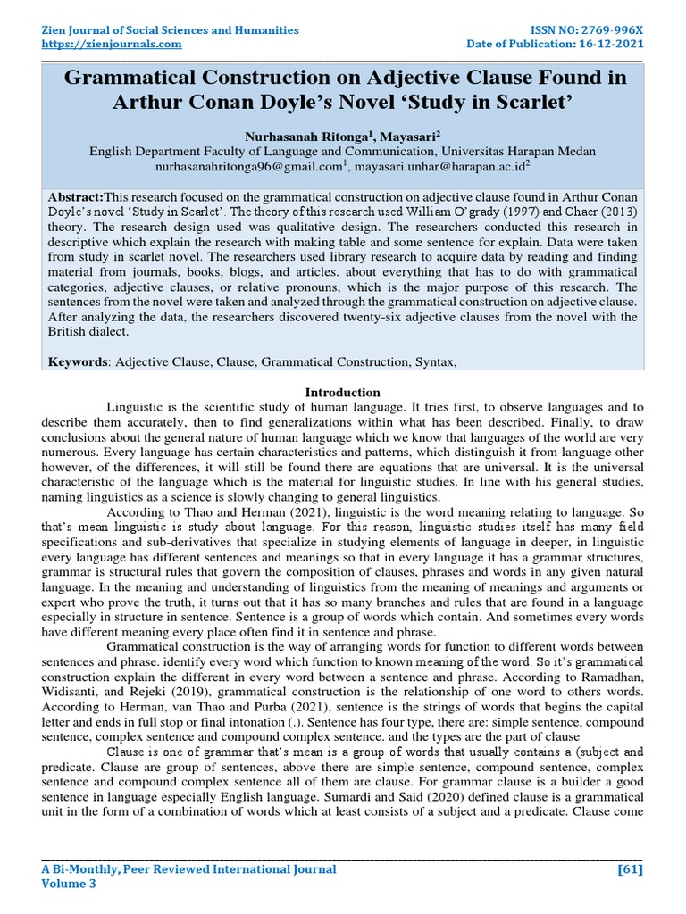 Grammatical Construction On Adjective Clause Found in Arthur Conan Doyle's Novel Study in ...