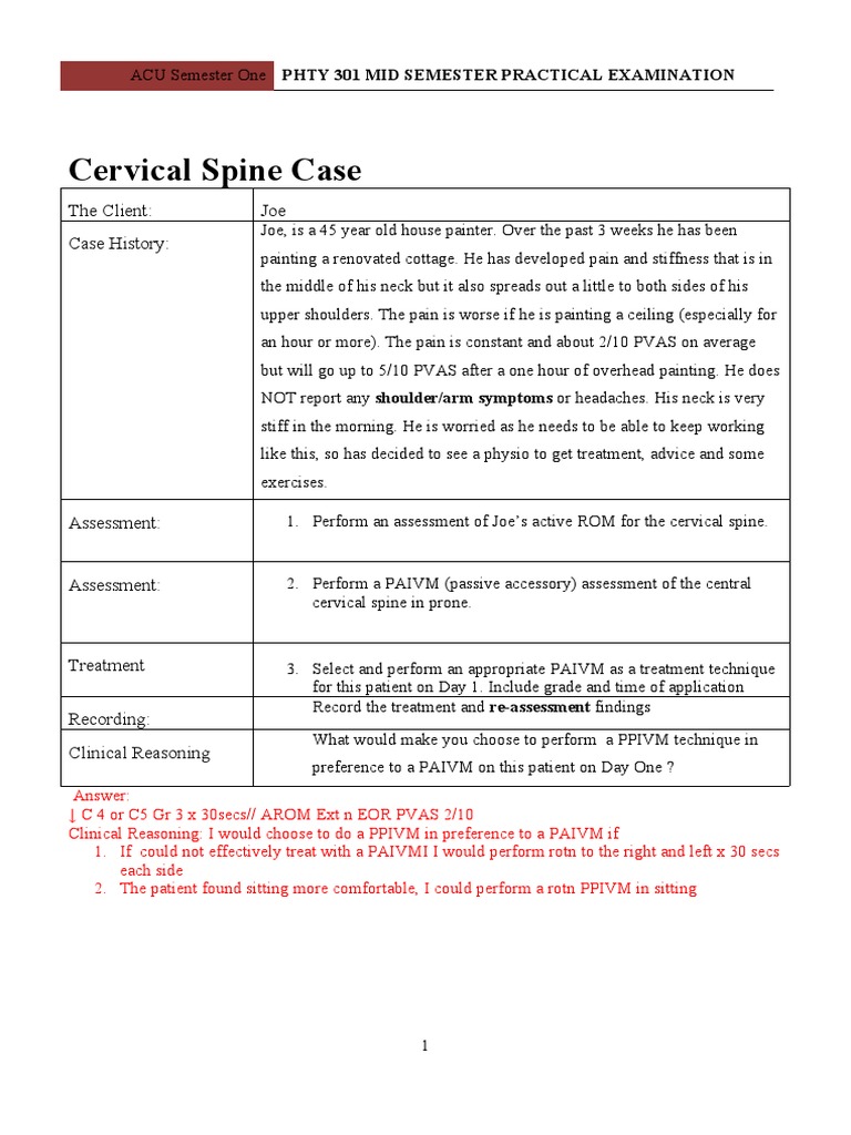Practice Sample Cervical Spine Question With Answers | PDF