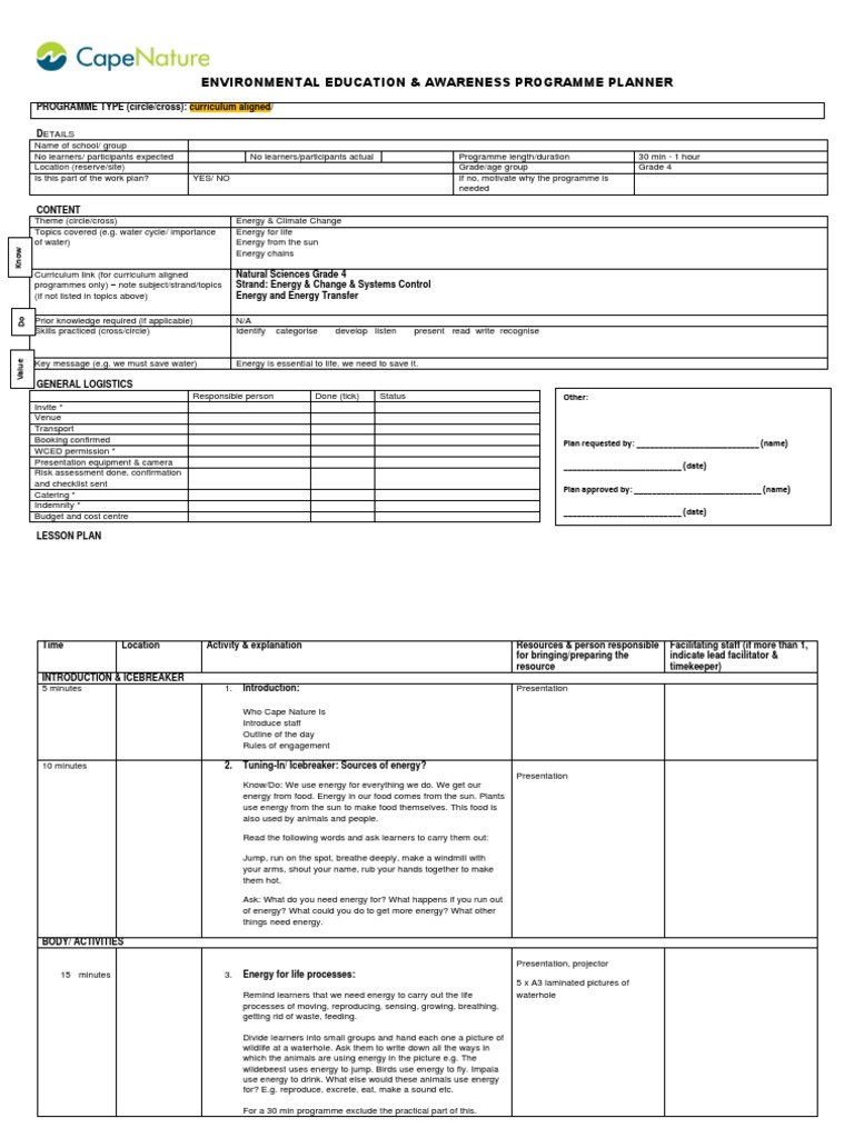 Grade 4 Lesson Plan Energy 1hr | PDF | Career & Growth | Wellness