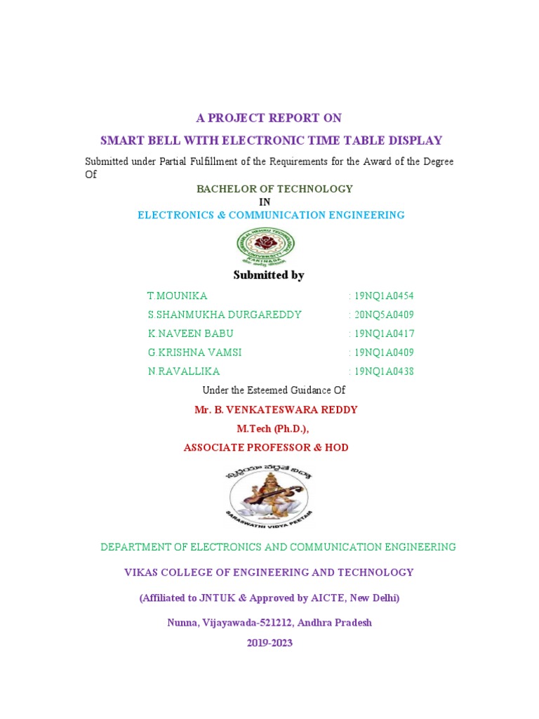 A Project Report On Smart Bell With Electronic Time Table Display | PDF ...