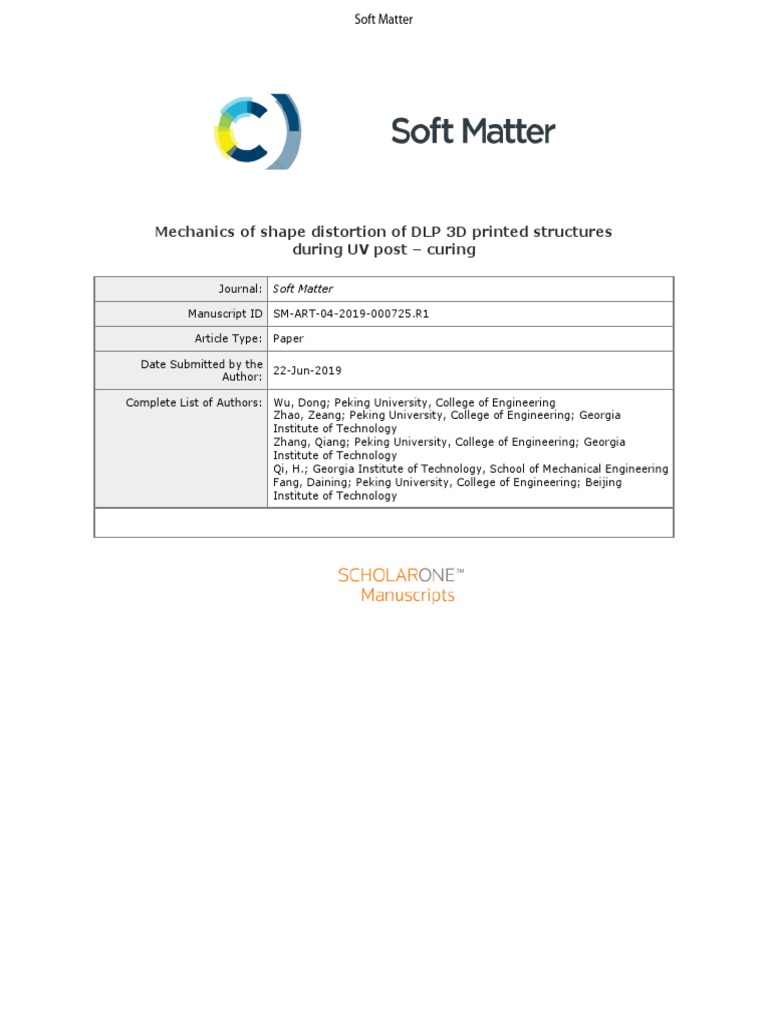 Mechanics of Shape Distortion of DLP 3D Printed Structures During UV ...