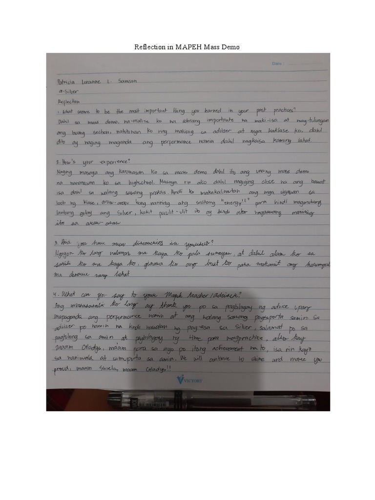 Reflection in MAPEH Mass Demo | PDF | Self-Improvement | Wellness