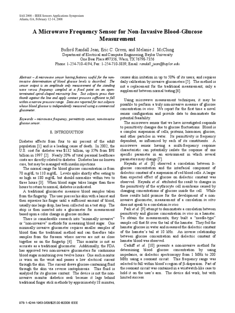 A Microwave Frequency Sensor For Non-Invasive Blood-Glucose Measurement ...