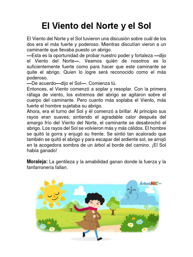 El Viento Del Norte y El Sol: Moraleja | PDF