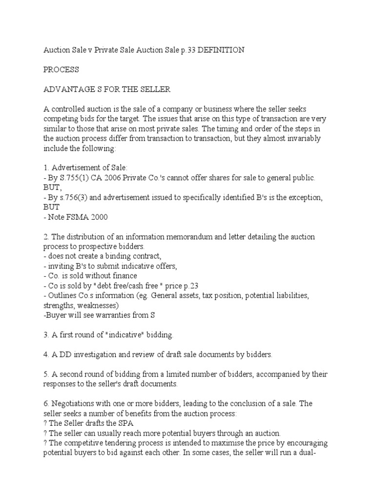 Auction Sale vs Private Sale Defined | PDF | Auction | Sales