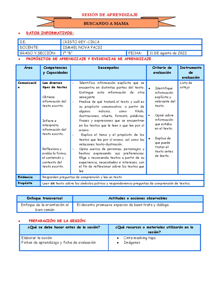 Sesion de Aprendizaje de Lectura | PDF | Evaluación | Aprendizaje