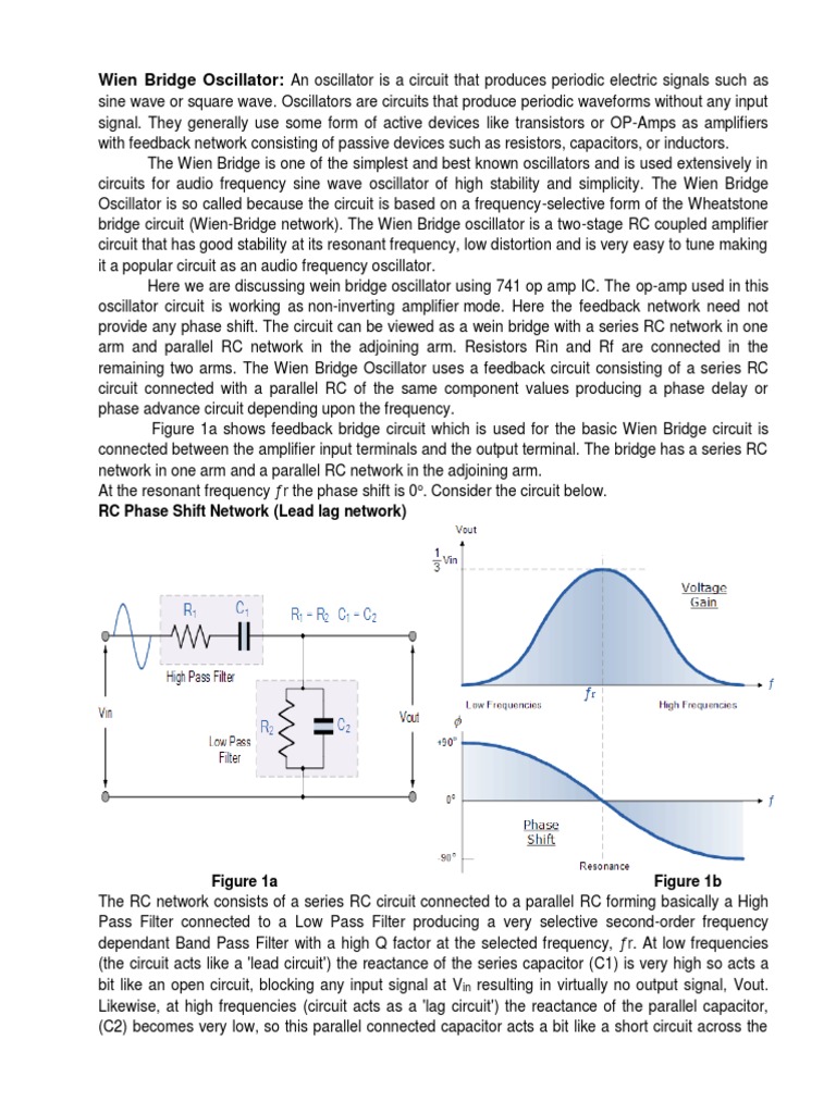 Wien Bridge Oscillator:: RC Phase Shift Network (Lead Lag Network ...