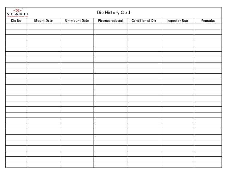 Die History Card | PDF