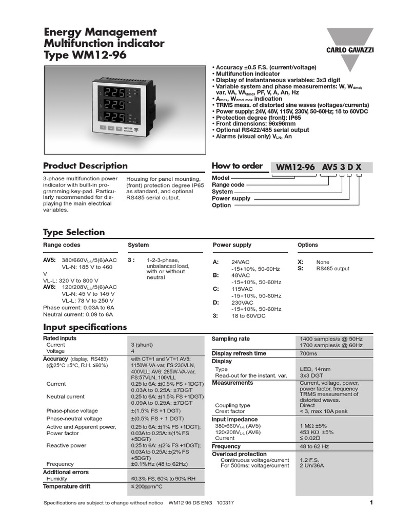 WM12-96 DS - 1 | PDF | Power Supply | Ac Power