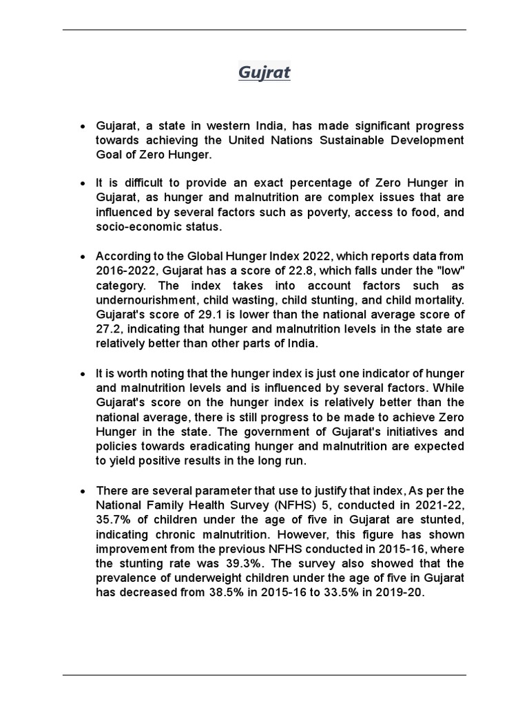 Zero Hunger Gujrat Report | PDF | Malnutrition | Hunger