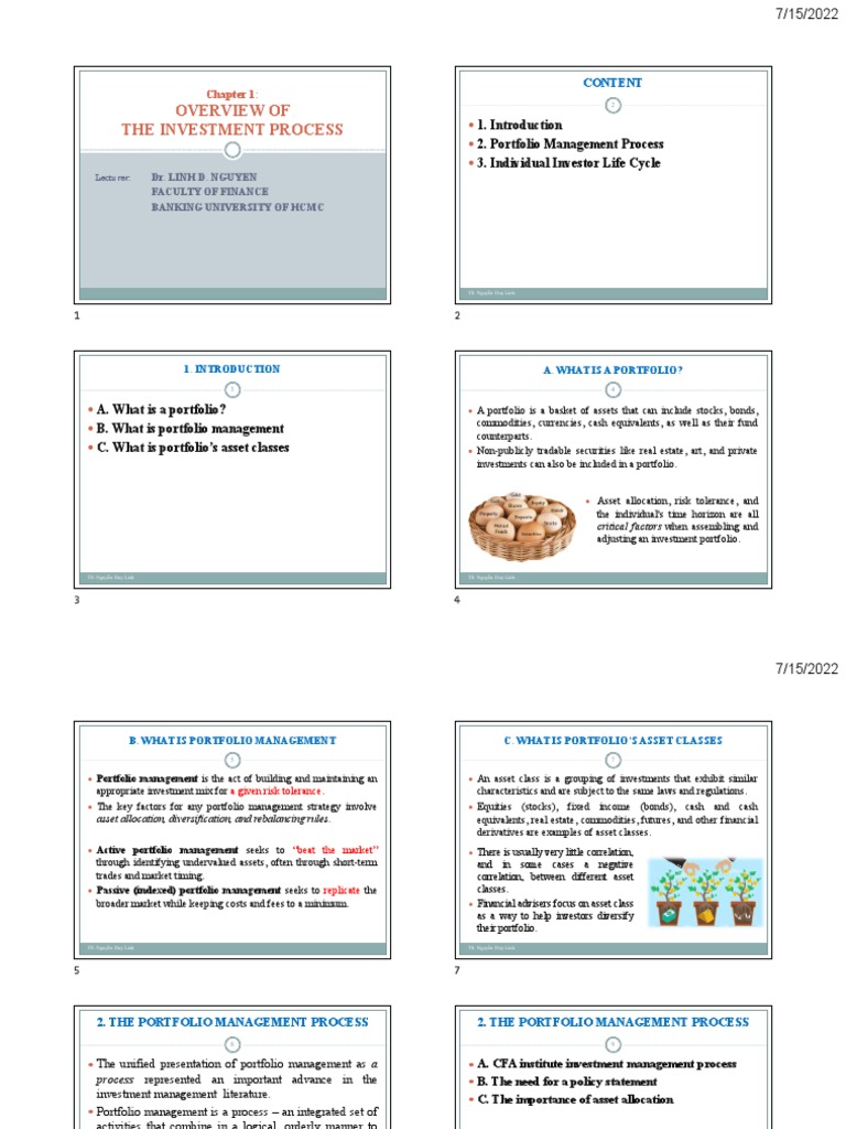 Overview of The Investment Process: 2. Portfolio Management Process 3. Individual Investor Life ...