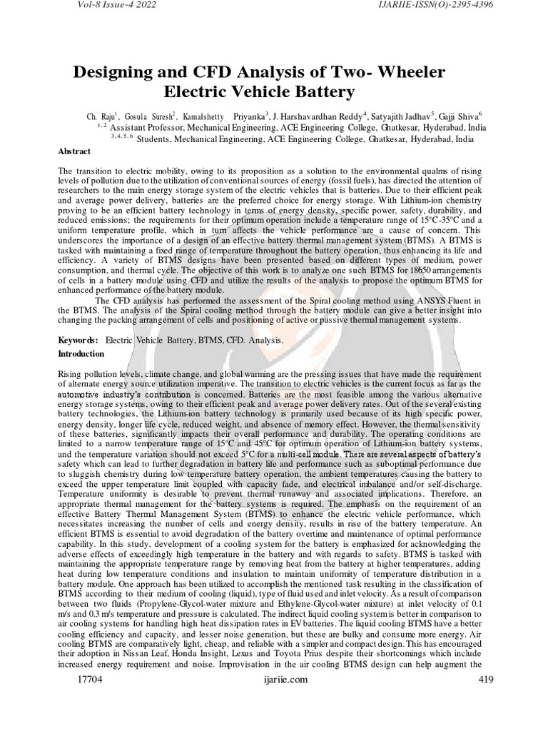 Designing and CFD Analysis of Two-Wheeler Electric Vehicle Battery ...